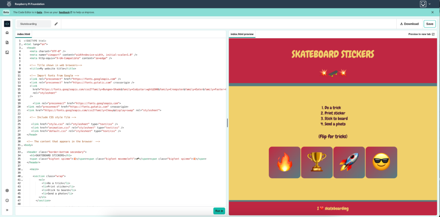 Html And Css In The Code Editor Blog Raspberry Pi Foundation 9939