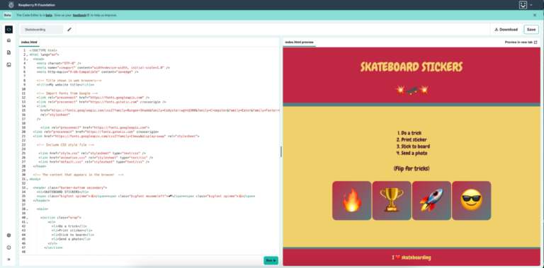 Html And Css In The Code Editor Blog Raspberry Pi Foundation 6925